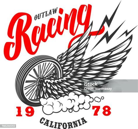 무법자 경주 날개 달린 바퀴가있는 엠블럼 템플릿 포스터 라벨 기호 배지에 대한 디자인 요소입니다 벡터 일러스트레이션 개념에 대한