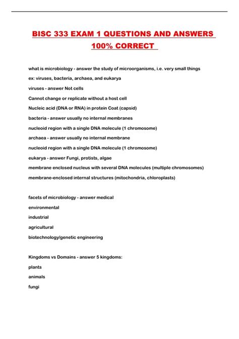 BISC 333 EXAM 1 QUESTIONS AND ANSWERS 100 CORRECT BISC 333 Stuvia US
