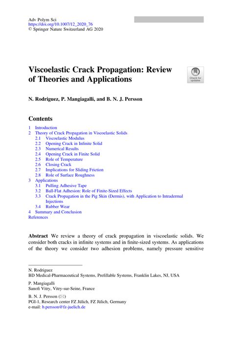 Pdf Viscoelastic Crack Propagation Review Of Theories And Applications