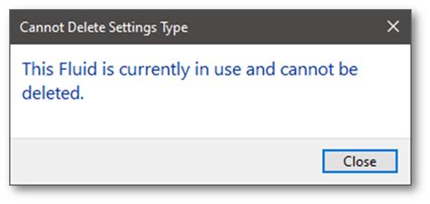 this fluid is currently in use and cannot be deleted error appears