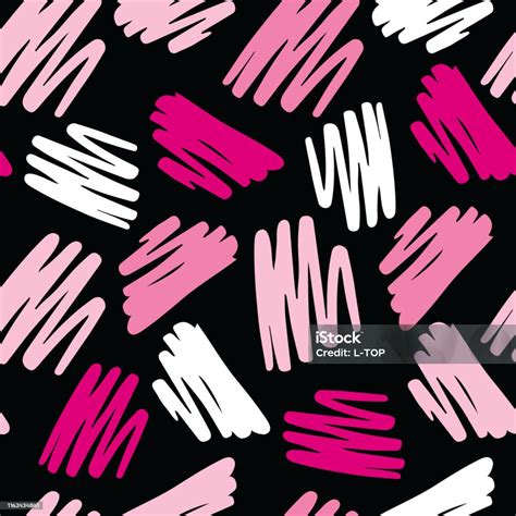 벡터 원활한 패턴입니다 검은 색 배경에 분홍색과 흰색 브러시 스트로크 0명에 대한 스톡 벡터 아트 및 기타 이미지 0명 개념 개념과 주제 Istock