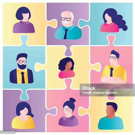 만화 비즈니스 사람들은 회사에서 함께 일합니다 퍼즐 조각에 남자와 여자 조각그림 맞추기에 대한 스톡 벡터 아트 및 기타 이미지 조각그림 맞추기 사람들 공동체 Istock