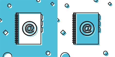 파란색과 흰색 배경에 격리 된 검은 색 주소록 아이콘입니다 노트북 주소 연락처 디렉토리 전화 전화 번호부 아이콘 임의 동적 셰이프 벡터 일러스트레이션 가능성에 대한 스톡