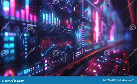 Illuminated Graphs And Data On Multiple Computer Monitors Showcasing Financial Market Analysis