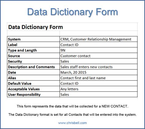 data dictionary template