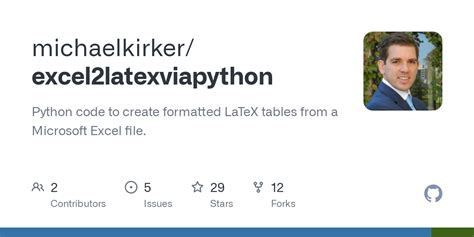 github michaelkirker excel2latexviapython python code to create