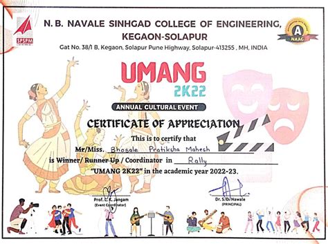 Pratiksha Bhosale On Linkedin Eventcoordinator Umang2k23 Certificateofappreciation