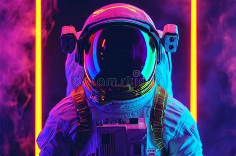Futuristic Astronaut Retro Neon Generate Ai Stock Illustration