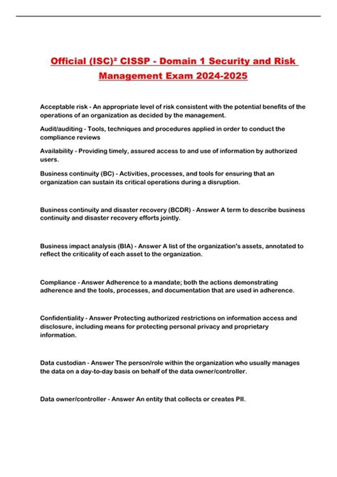 Official Isc ² Cissp Domain 1 Security And Risk Management Exam