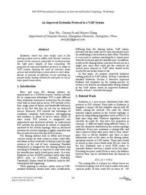 An Improved Kademlia Protocol In A Voip System Pdf Peer To Peer