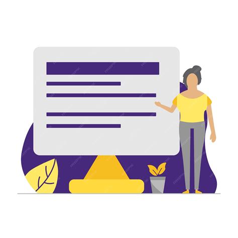 Premium Vector A Woman Standing In Front Of A Computer Screen That Saysa List