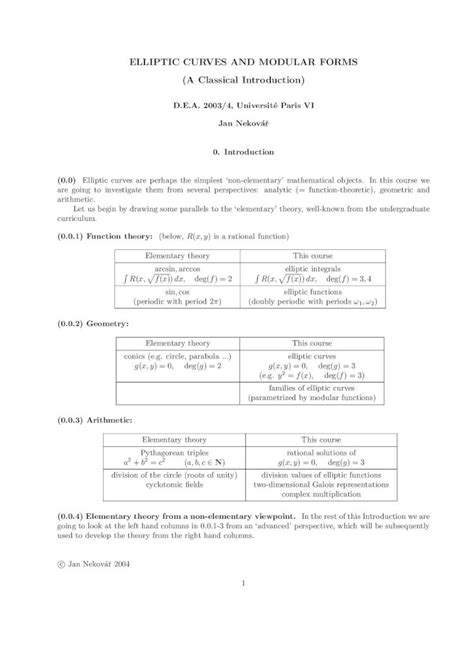 Pdf Elliptic Curves And Modular Forms A Classical Elliptic