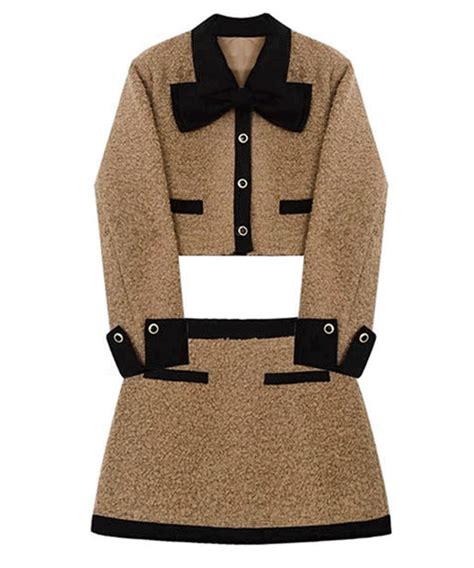 리본포인트 부클 트위드 숏 재킷 And 미니 스커트 투피스 셋업 에이블리