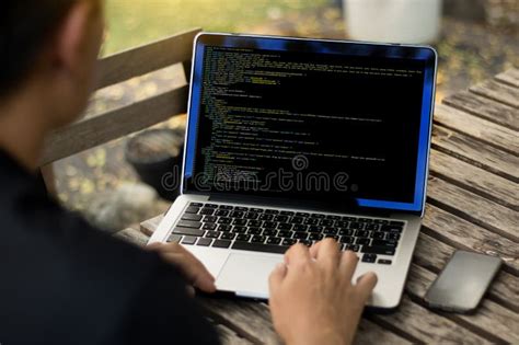 developer team working laptop computer mobile application softw stock