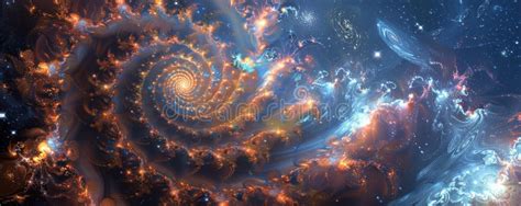 A 3d Rendering Of A Fibonacci Spiral In Space With Glowing Stars And Galaxies Arranged In The