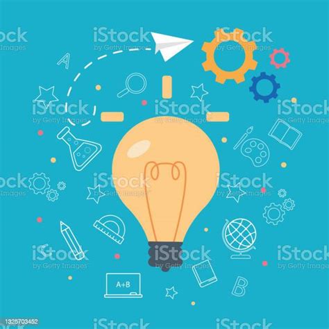 현대 과학 및 교육 기호 브레인스토밍 및 창의적인 아이디어를 위한 배너 학교 및 교육 아이콘의 벡터 일러스트레이션 전구에 대한 스톡 벡터 아트 및 기타 이미지 Istock
