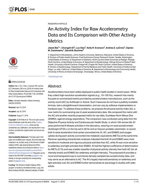 Pdf An Activity Index For Raw Accelerometry Data And Its Comparison With Other Activity Metrics