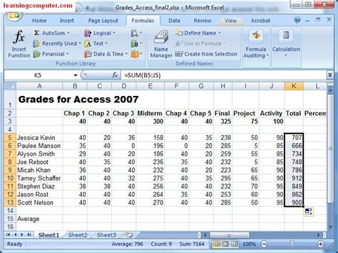 excel formulas tab