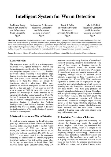 Pdf Intelligent System For Worm Detection