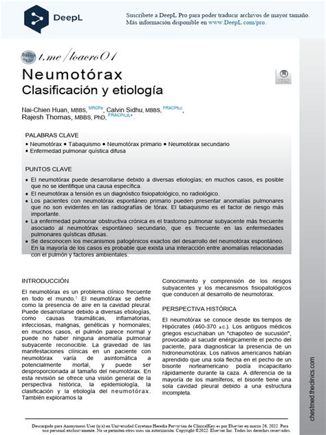 Pneumothorax Classification And Etiology De Neumo Expo Pdf Neumonía