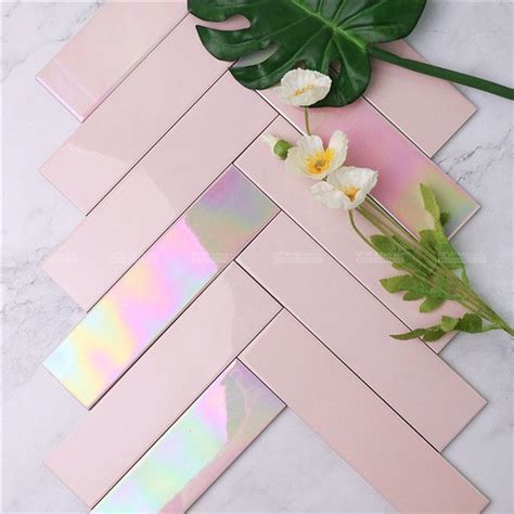 Rainbow Iridescent Pink Ceramic Wall Tile Decorazione Per Case Al