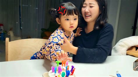 [sub] 생일 케이크 촛불을 아빠가 불어버렸을 때 루다의 반응 🎂 생후 33개월 Youtube