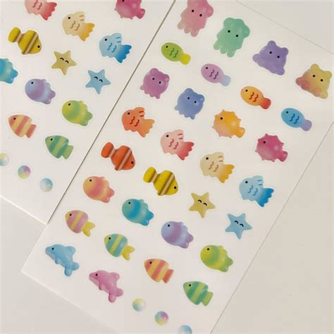데코보코 미니 물고기 스티커 투명 잠시다락