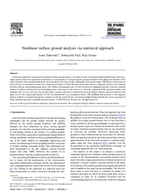 Pdf Nonlinear Surface Ground Analysis Via Statistical Approach