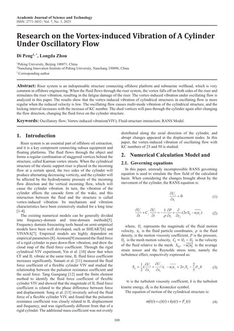Pdf Research On The Vortex Induced Vibration Of A Cylinder Under Oscillatory Flow