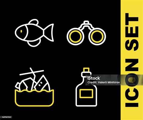 세트 라인 쌍안경 럼 병 침몰 유람선 및 물고기 아이콘 벡터 가라앉음에 대한 스톡 벡터 아트 및 기타 이미지 가라앉음 검색