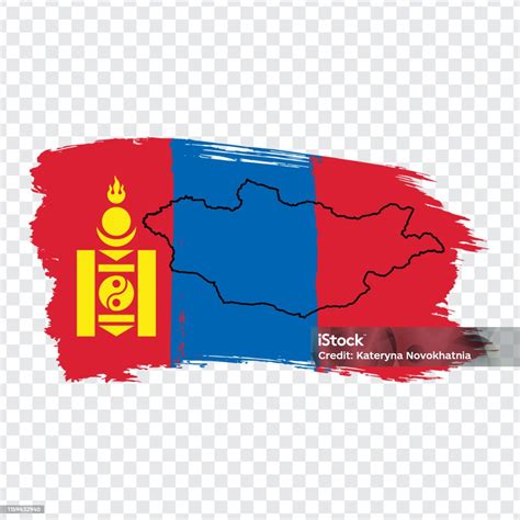 브러시 스트로크와 몽골의 빈지도에서 몽골의 국기입니다 높은 품질의지도 몽골과 투명 배경에 플래그 스톡 벡터입니다 벡터 일러스트