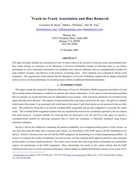 Pdf Track To Track Association And Bias Removal