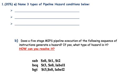 Solved A Name Types Of Pipeline Hazard Conditions Chegg