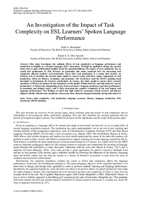 Pdf An Investigation Of The Impact Of Task Complexity On Esl Learners