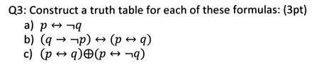 Solved 03 Construct A Truth Table For Each Of These Chegg Com