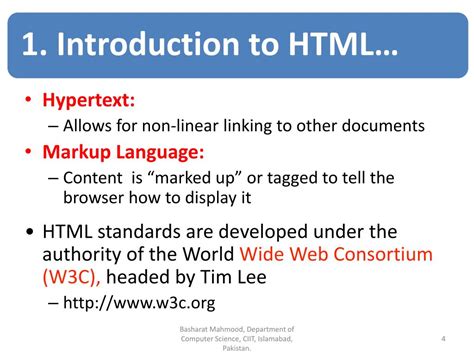 Ppt Introduction To Html Basic Structure Of A Html Page Text Formatting Tags In Html Lists In