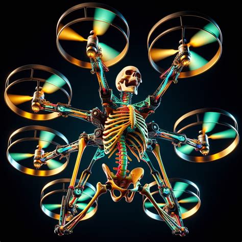 Fluorescent Skeleton Quadrotor Drone Night Sky Flight Ai Art
