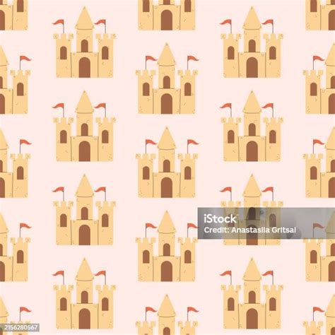 여름 모래 성 패턴 평면 완벽 한 패턴 만화 성 벡터 일러스트 레이 션 건물 외관에 대한 스톡 벡터 아트 및 기타 이미지 건물 외관 게 궁전 Istock