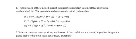 8 Translate Each Of These Nested Quantifications Into An English Stateme