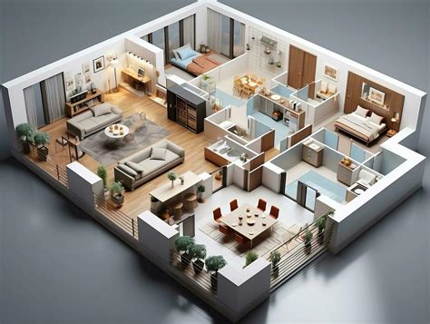 Ai Generated 3d Floor Plan Of An Open Concept Living Apartment Layout Home Ai Generative