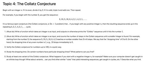 solved topic 4 the collatz conjecture begin with an integer