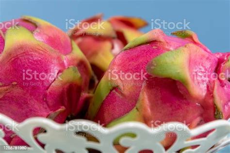 피타야 과일 드래곤 과일 파란색 배경입니다 피타야는 멕시코와 중미의 천연 과일입니다 건강한 생활방식에 대한 스톡 사진 및 기타 이미지 건강한 생활방식 건강한 식생활
