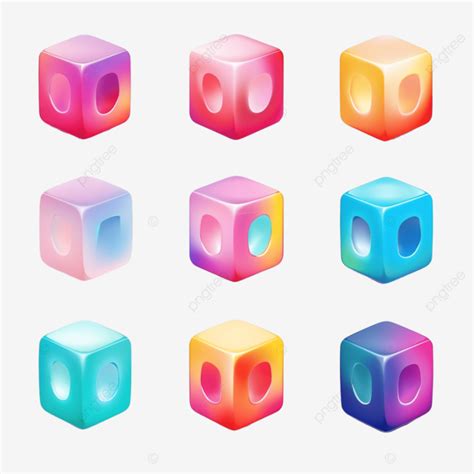 A Set Collection Digital Art Of 3d Abstract Shapes Cube With Hole In Colorful Modern Candy