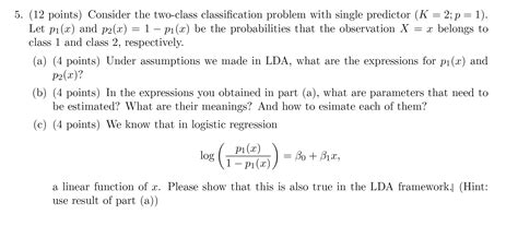 12 points consider the two class classification