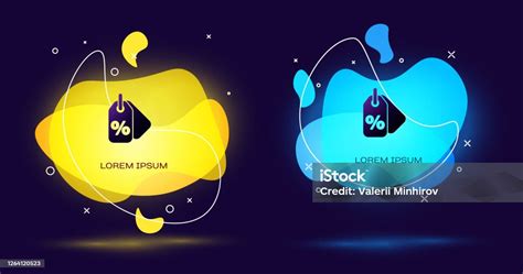 검은 색 배경에 격리 된 블랙 할인 퍼센트 태그 아이콘 쇼핑 태그 기호입니다 특별 오퍼 사인 할인 쿠폰 기호 액체 모양이있는 추상 배너 벡터 일러스트레이션 1위에 대한 스톡