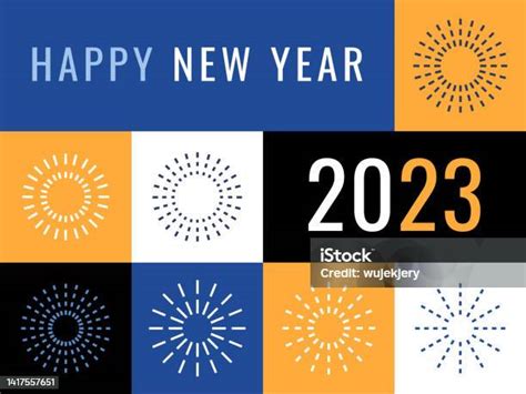 새해 복 많이 받으세요 2023 기하학적 평면 불꽃 놀이가있는 템플릿 12월에 대한 스톡 벡터 아트 및 기타 이미지 12월 12월 31일 2023년 Istock