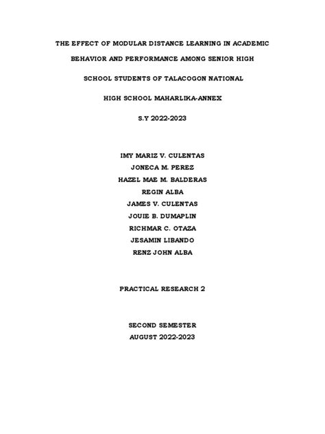 The Effect Of Modular Distance Learning In Academic Behavior And Performance Among Senior High