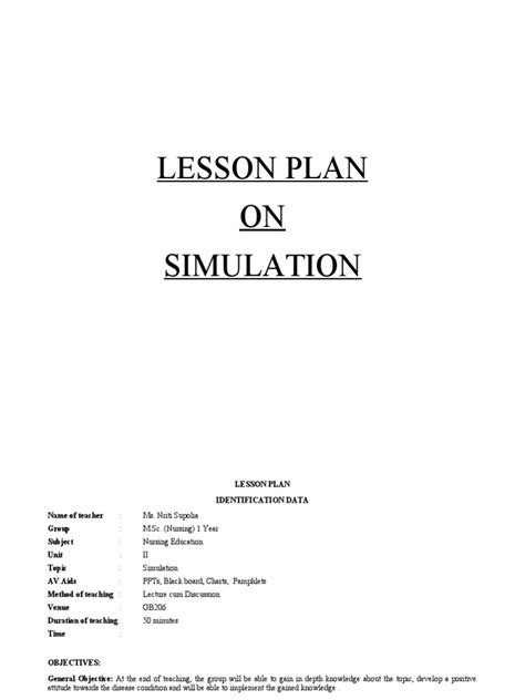 Lesson Plan On Simulation Pdf Simulation Teaching Method