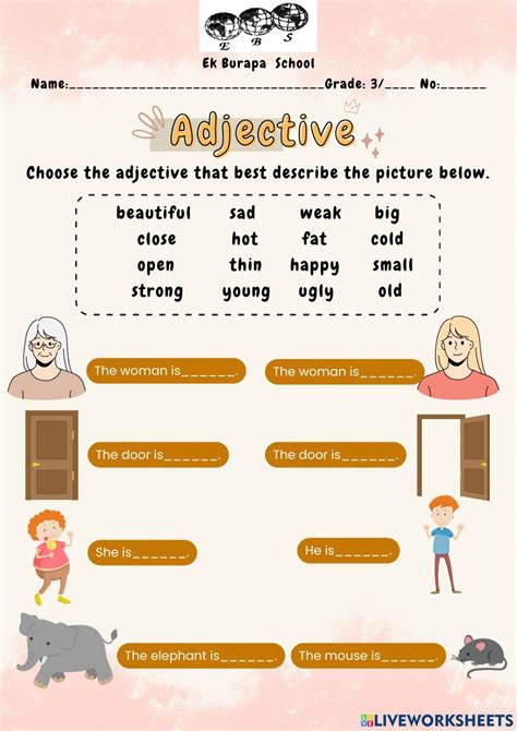 Adjective Online Exercise For Grade 3 Live Worksheets