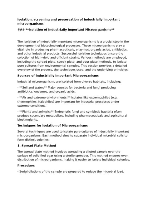 Isolation Screening Preservation Of Industrially Important